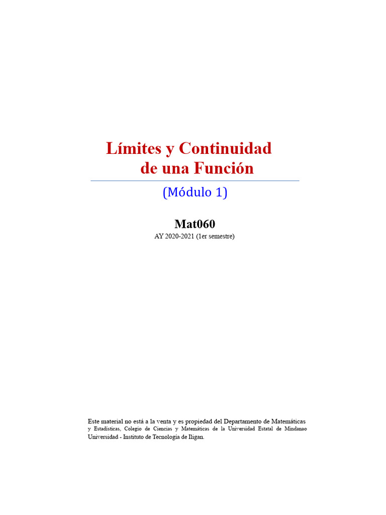 Límites y Continuidad en Funciones | PDF | Límite (Matemáticas ...