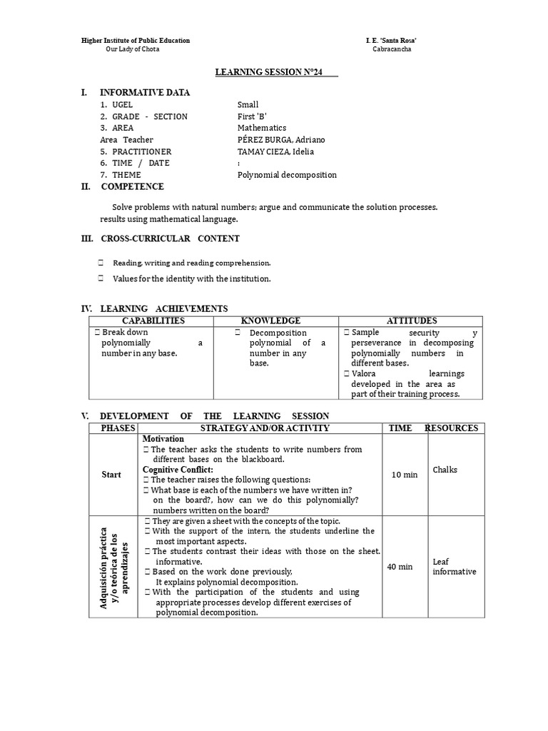 LEARNING SESSION N°24 Polynomial Decomposition | PDF | Psychological Concepts | Learning