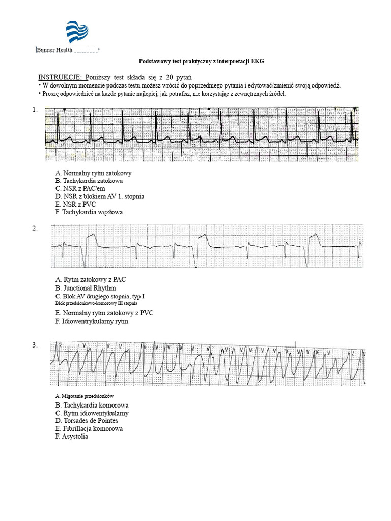 Podstawowy Test Praktyczny Z Interpretacji EKG V 1 | PDF