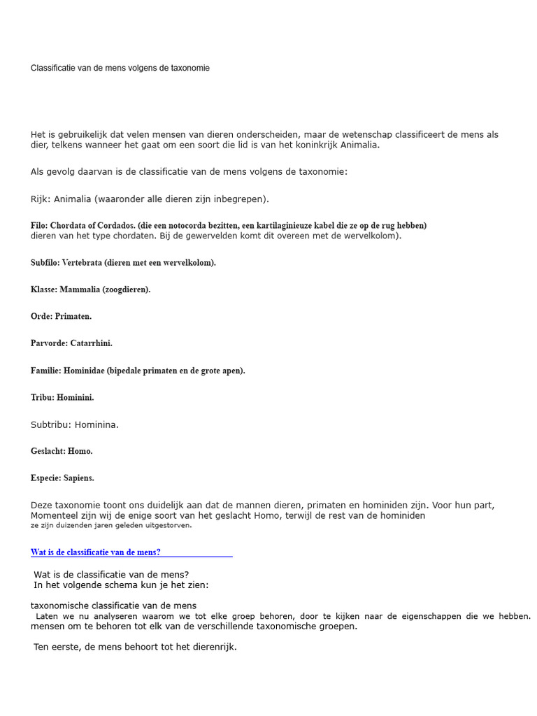 Classificatie Van de Mens Volgens de Taxonomie | PDF