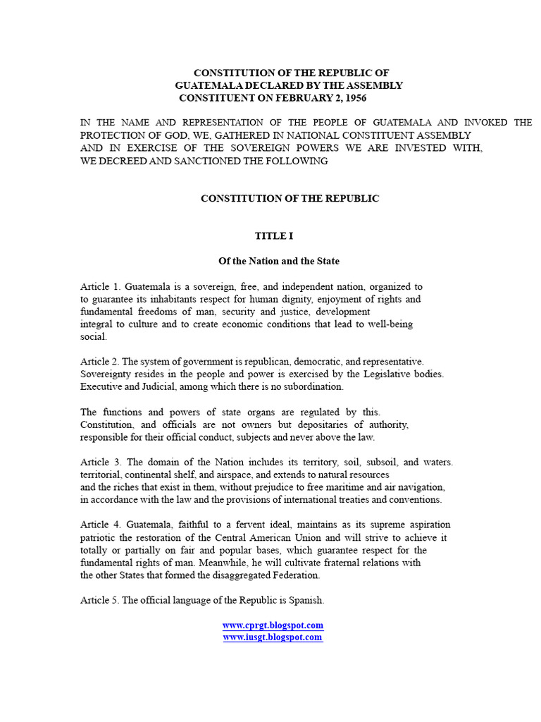 Constitution of Guatemala 1956 Overview | PDF | Crimes | Crime & Violence