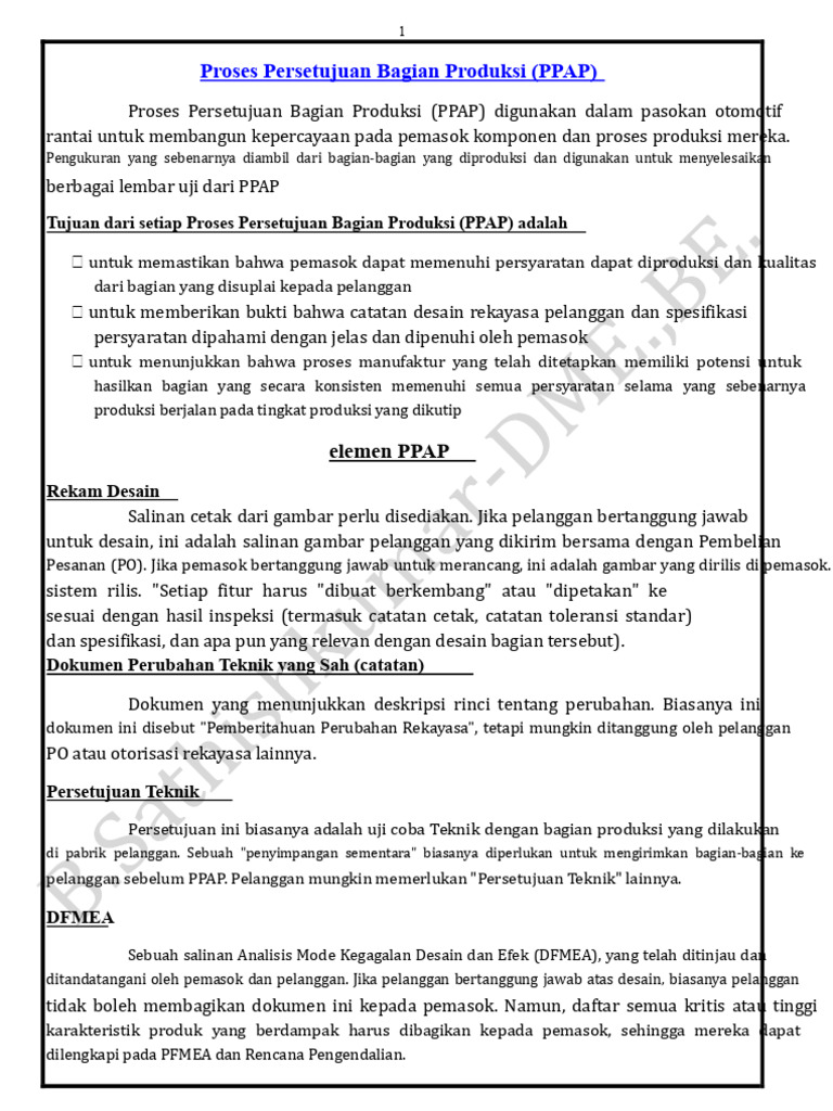 Proses Persetujuan Bagian Produksi PPAP | PDF