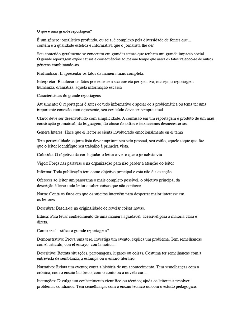 Entenda a Grande Reportagem Jornalística | PDF | Jornalismo | Jornalista