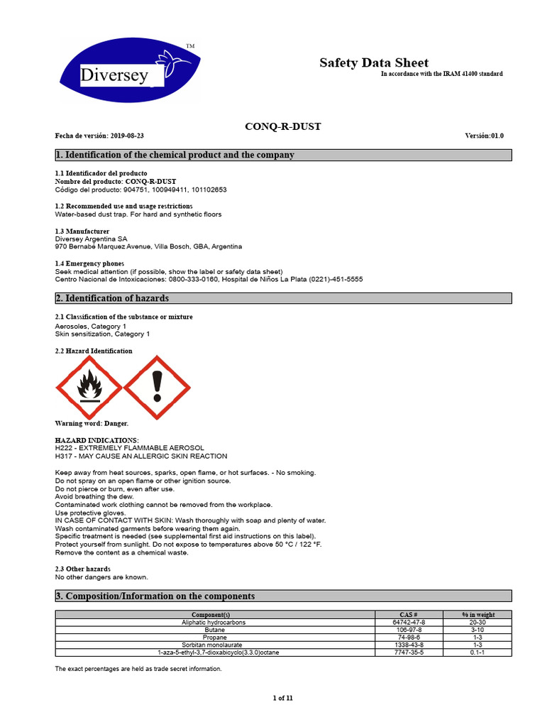 038 MSDS CONQ-R-DUST Ecological (Dust Magnetizer) 5L | PDF | Personal ...