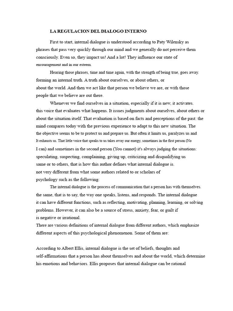 The Regulation of Internal Dialogue | PDF | Thought | Self Esteem