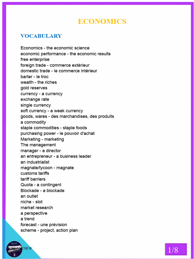 Essential Economics Vocabulary Guide | PDF | Cost Of Living | Balance ...