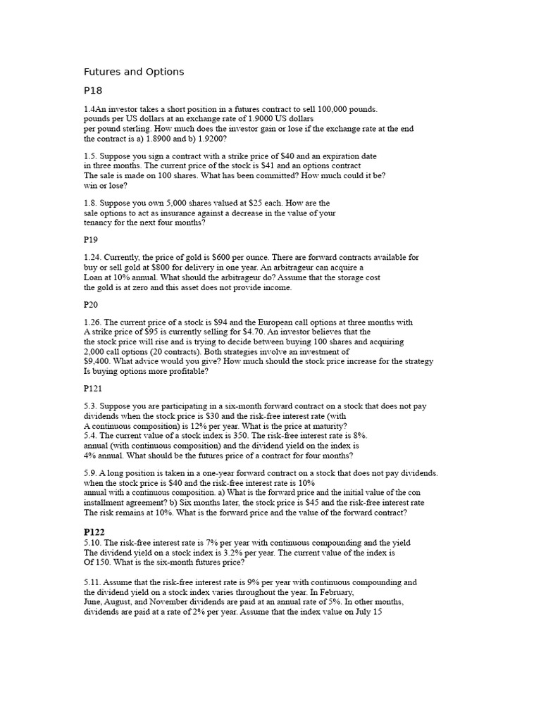 Futures and Options Exercises - HULL | PDF | Option (Finance) | Put Option