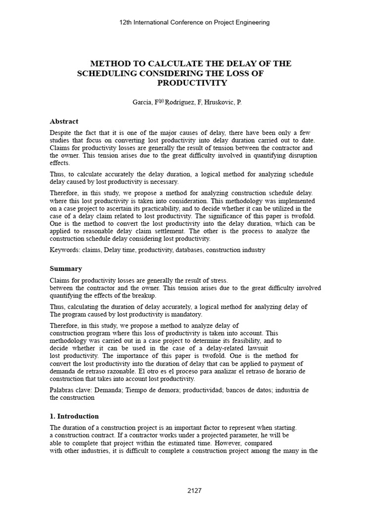 Calculation Delay Loss Productivity | PDF