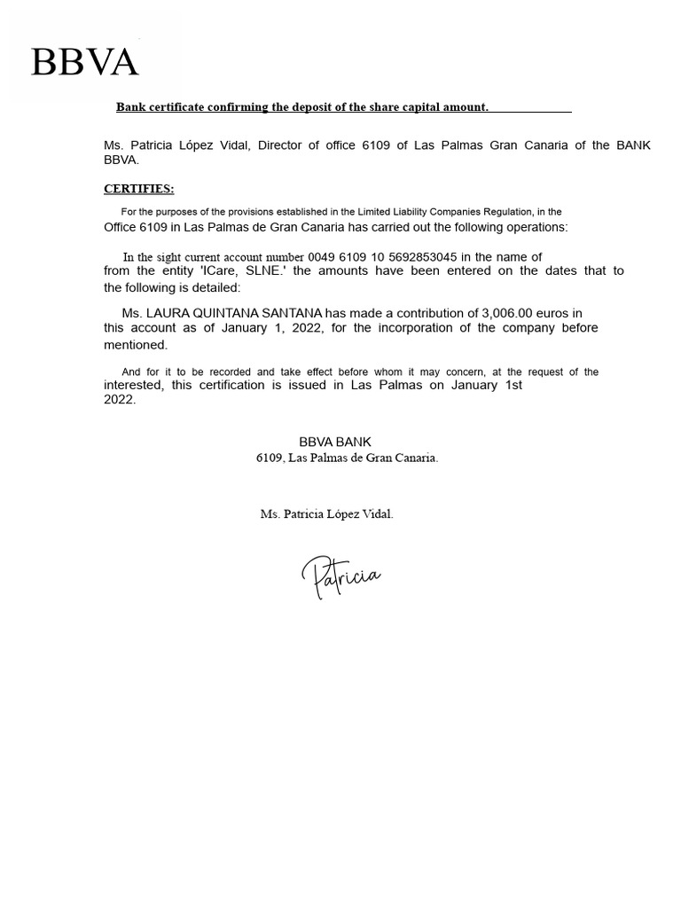 Bank Certificate of Share Capital Deposit | PDF