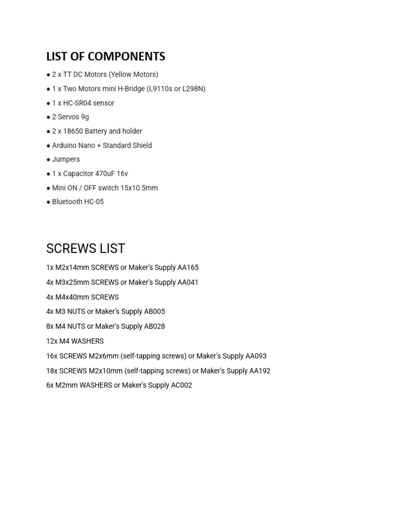 List of Components (1) | PDF