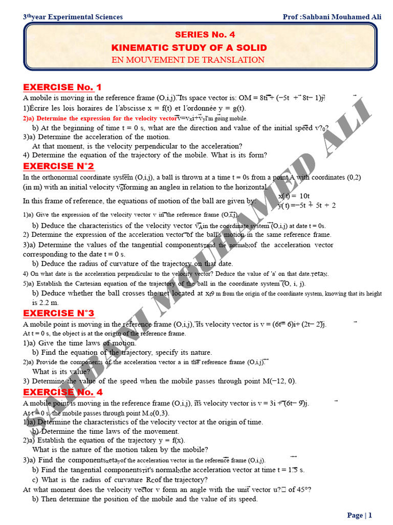 Series No. 5 Kinematic Study of A Solid in Translational Motion | PDF ...