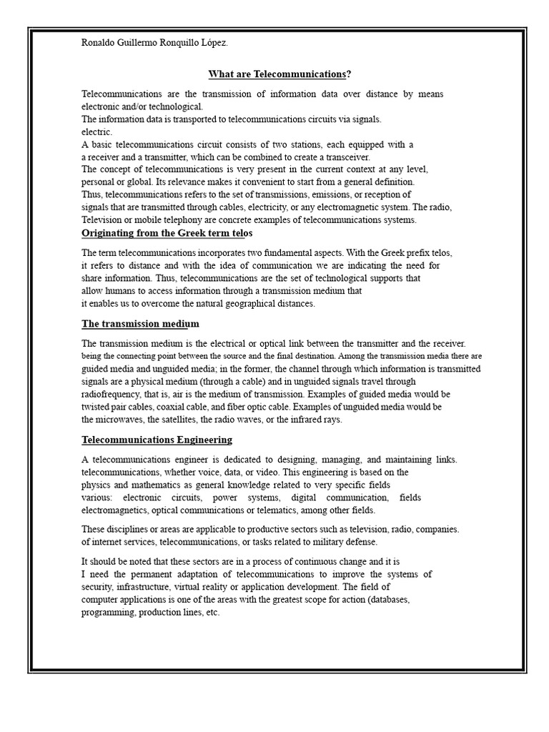 What Are Telecommunications? | PDF | Transmission Medium ...