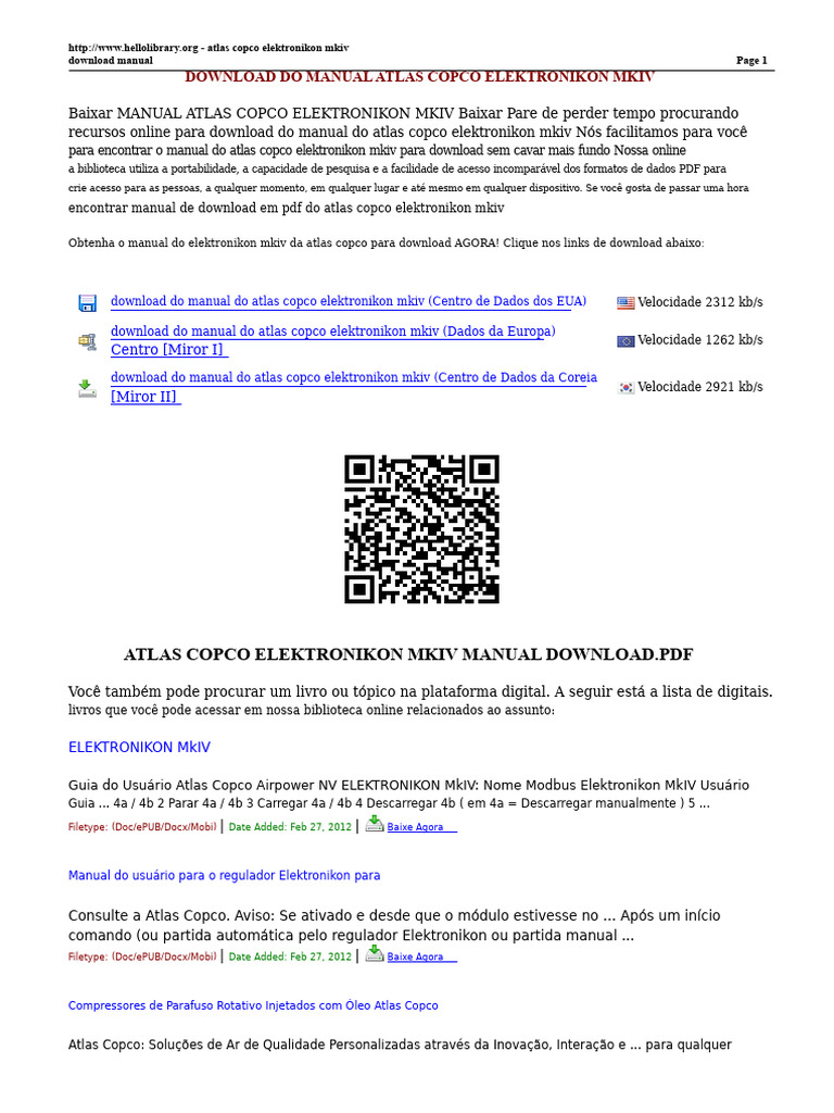 Manual Atlas Copco Elektronikon MKIV PDF | PDF | Bibliotecas | Informática