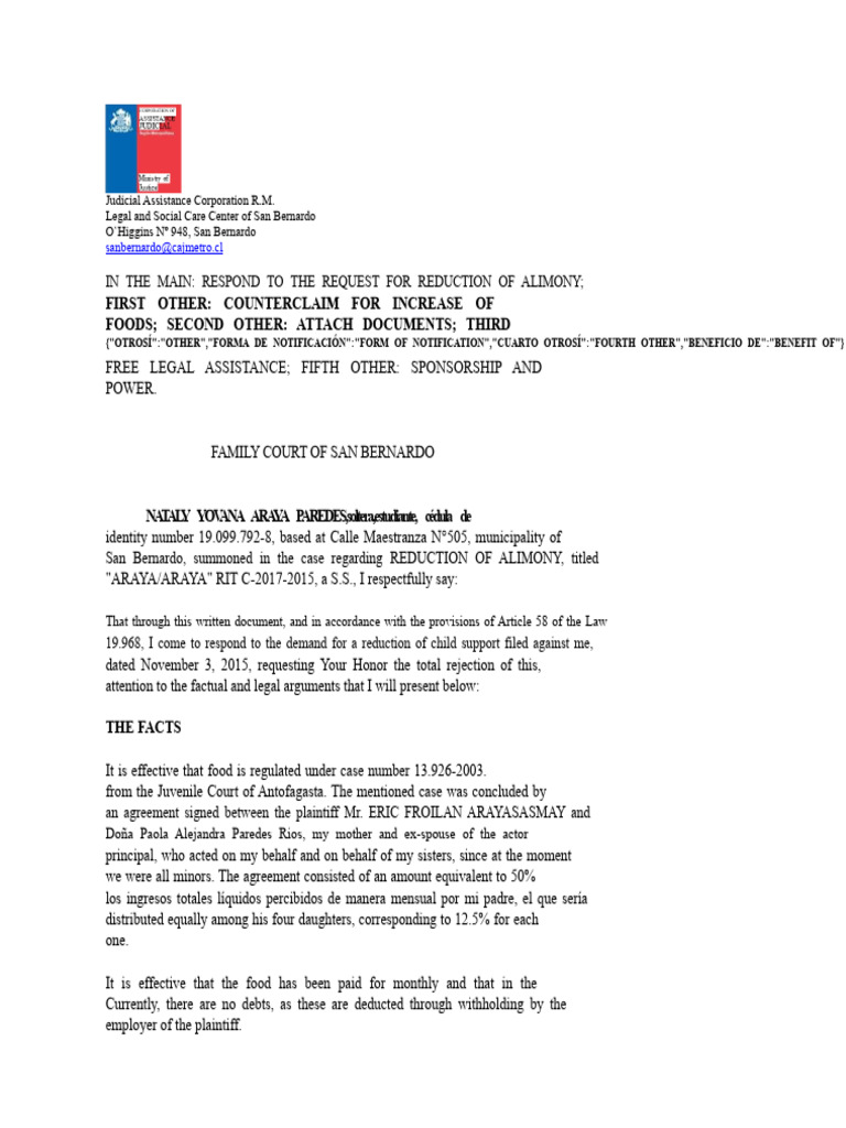 Alimony Reduction Response Document | PDF | Psychiatry | Mental Disorder