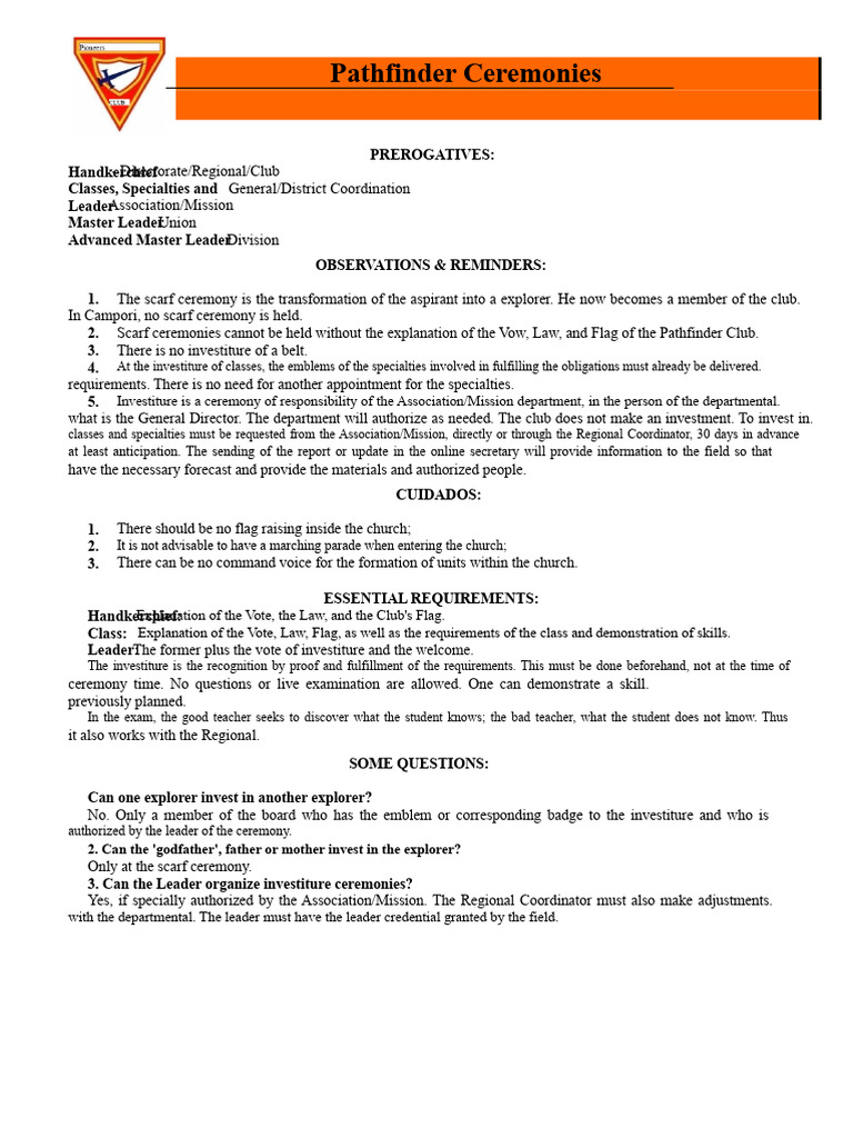 Pathfinder Investiture Ceremony Guide | PDF