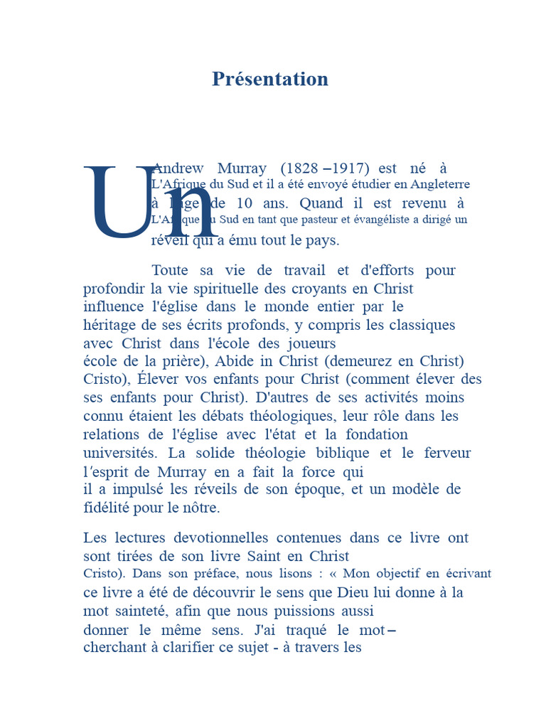 L'appel à la sainteté selon Andrew Murray | PDF | Dieu | Saint