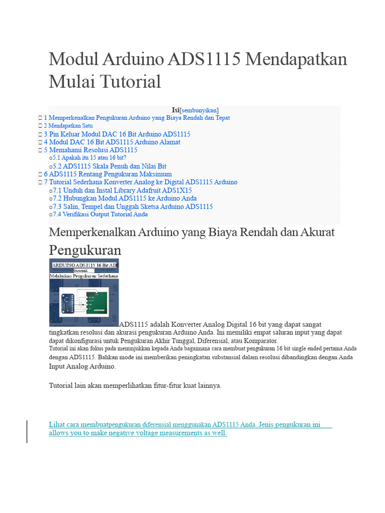 Tutorial Memulai Modul Arduino ADS1115.docx | PDF