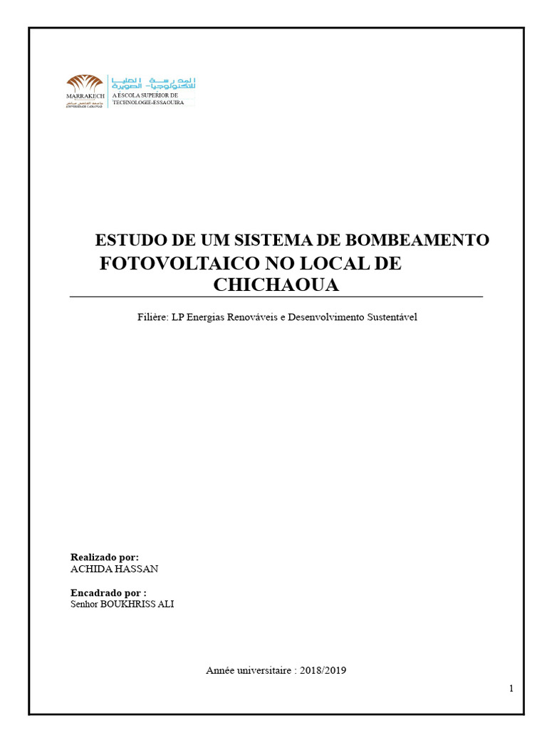 Estudo e Dimensionamento de um Sistema de Bombagem. Fotovoltaico | PDF | Bomba | Potência (Física)