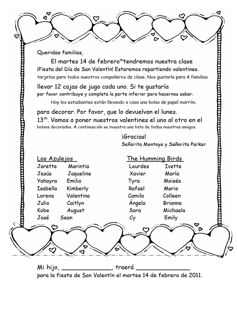 Fiesta de San Valentín en Clase | PDF