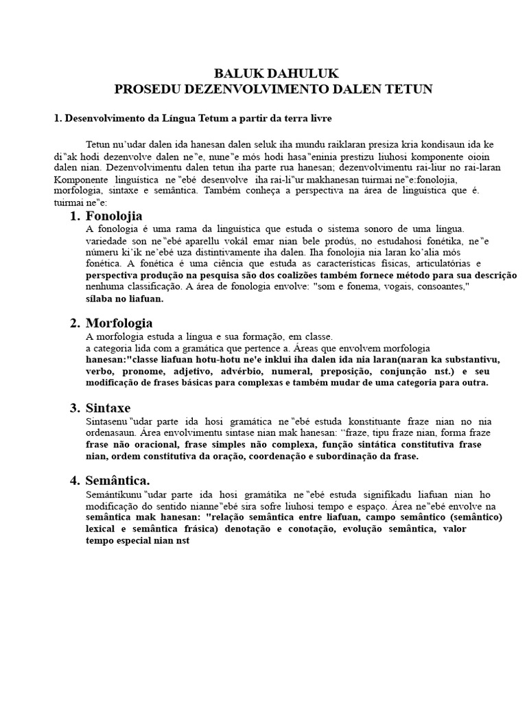 Desenvolvimento da Língua Tetum | PDF | Linguística | Comunicação humana