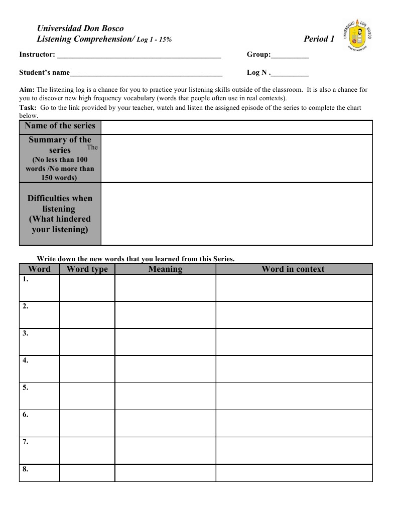 Listening Log | Reading Comprehension | Pedagogy
