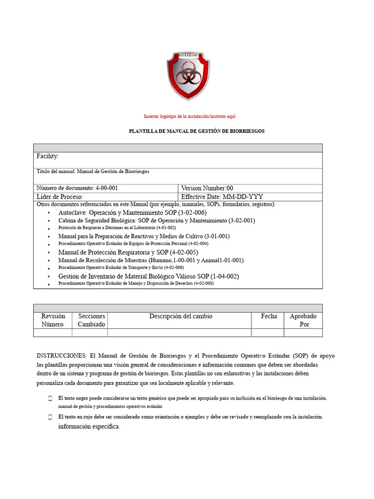 Plantilla de Manual de BRM | PDF | Laboratorios | Evaluación de riesgos