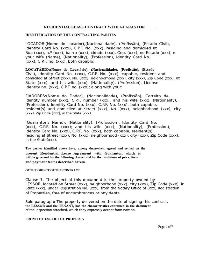RESIDENTIAL LEASE AGREEMENT WITH GUARANTOR | PDF | Lease | Leasehold Estate