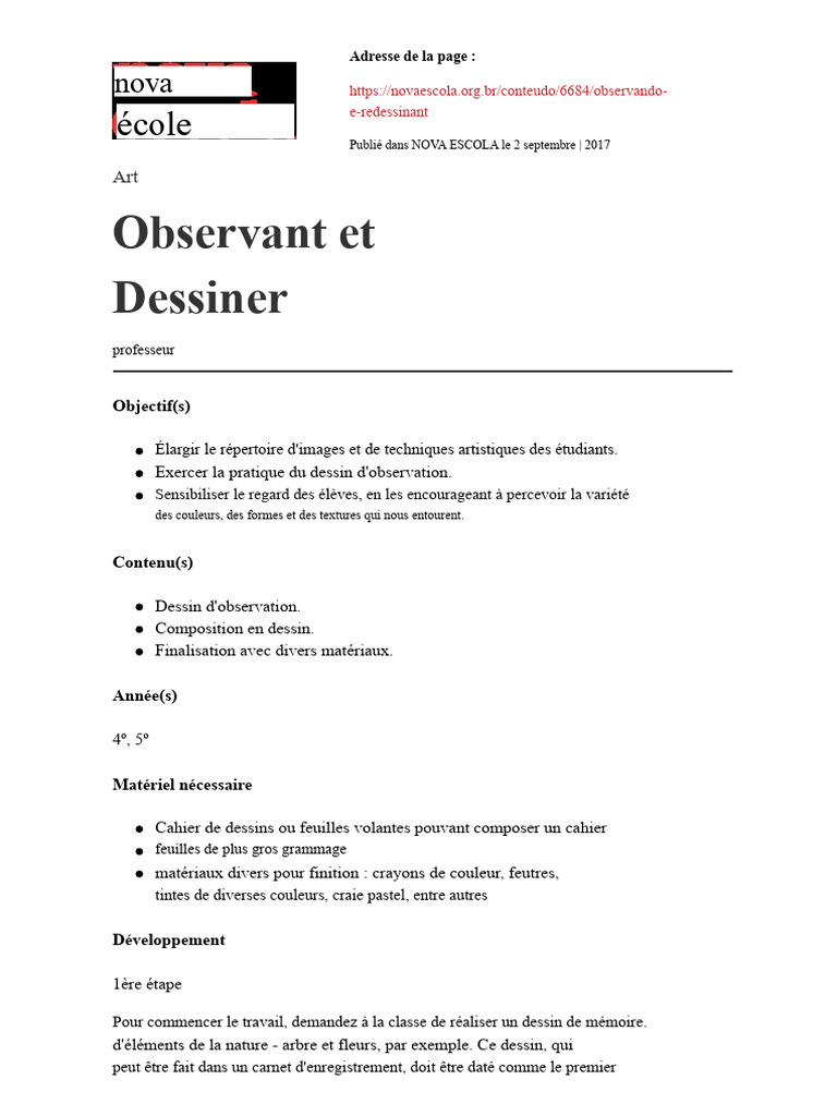 Techniques de Dessin d'Observation en Classe | PDF | Dessin