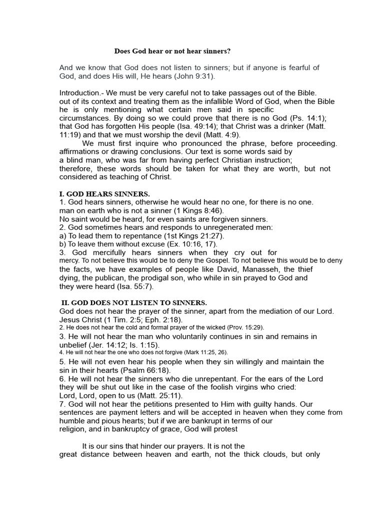 Does God hear or not hear sinners? | PDF | Sin | God
