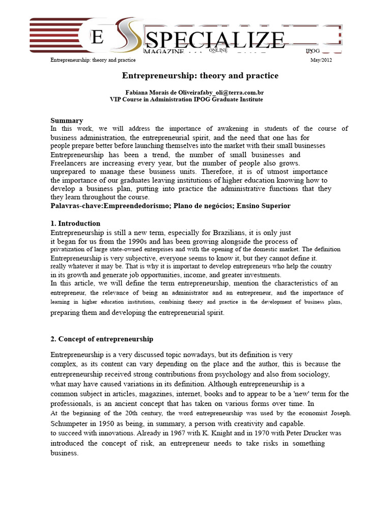 Entrepreneurship Theory and Practice 1119143 PDF | PDF ...