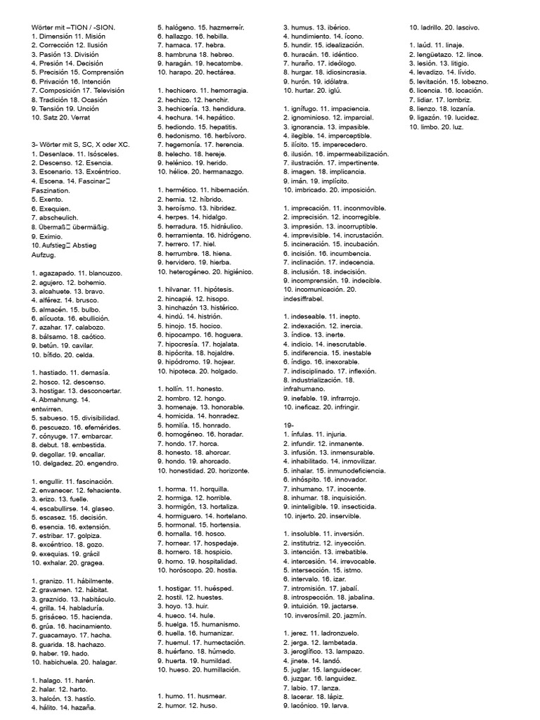 Palabras con -ción y -sión en español | PDF