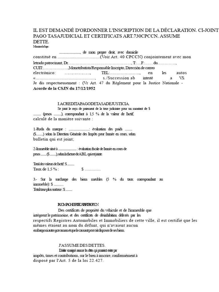 Écrit Pour Demander L'inscription de La Déclaration | PDF