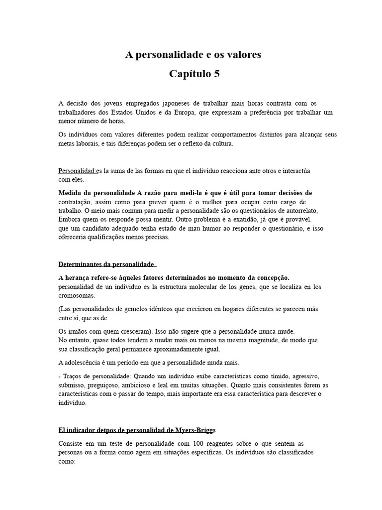 A personalidade e os valores - Robbins | PDF | Tipo de personalidade ...