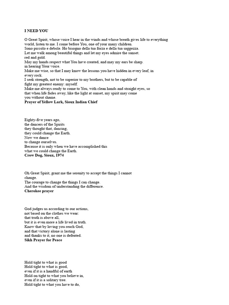 Native American Prayers for Strength | PDF | Prayer | Soul