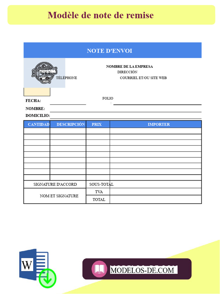 Modèle de note de remise commerciale | PDF