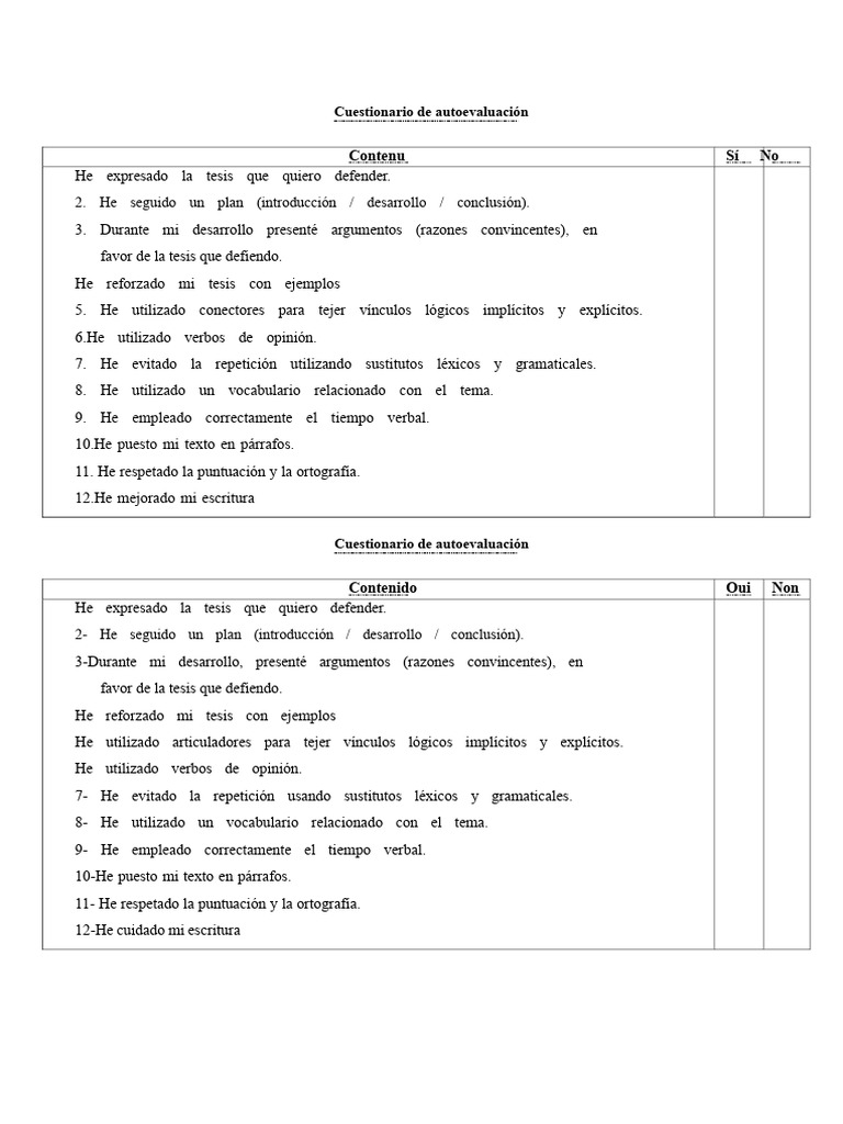 Cuestionario de autoevaluación escrita | PDF