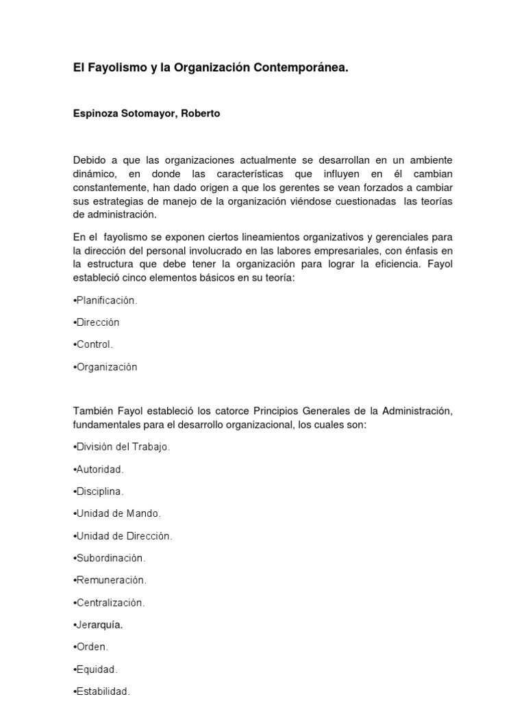 Fayolismo en la Gestión Actual | PDF