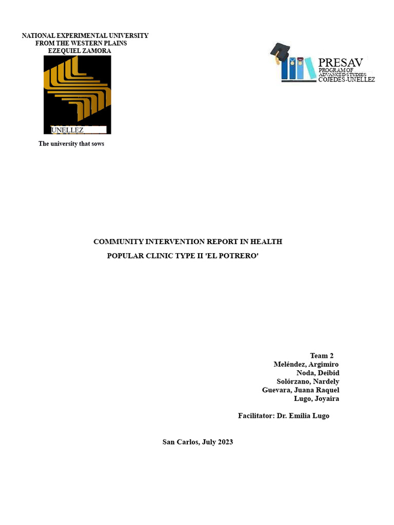 Community Health Intervention Report | PDF | Gynaecology | Clinical ...