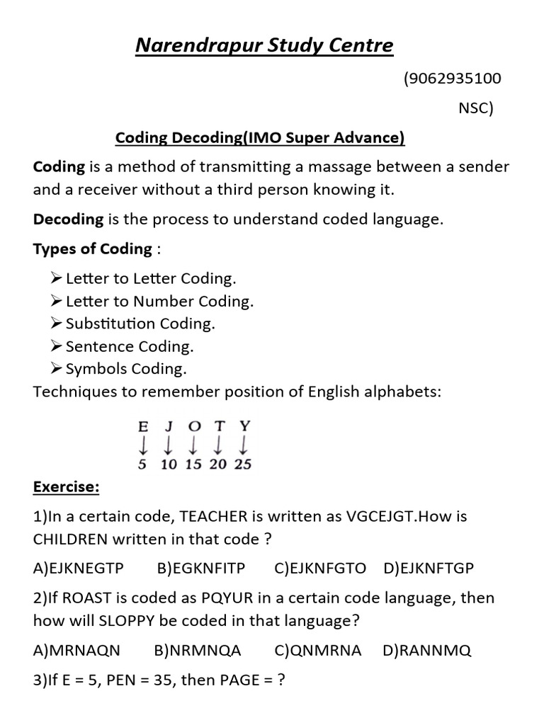 Coding Decoding Techniques and Exercises | PDF | Linguistics