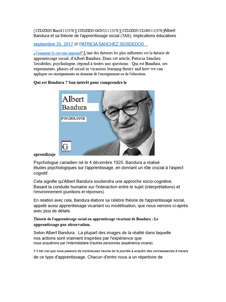Bandura et la théorie de l'apprentissage social | PDF | Apprentissage ...