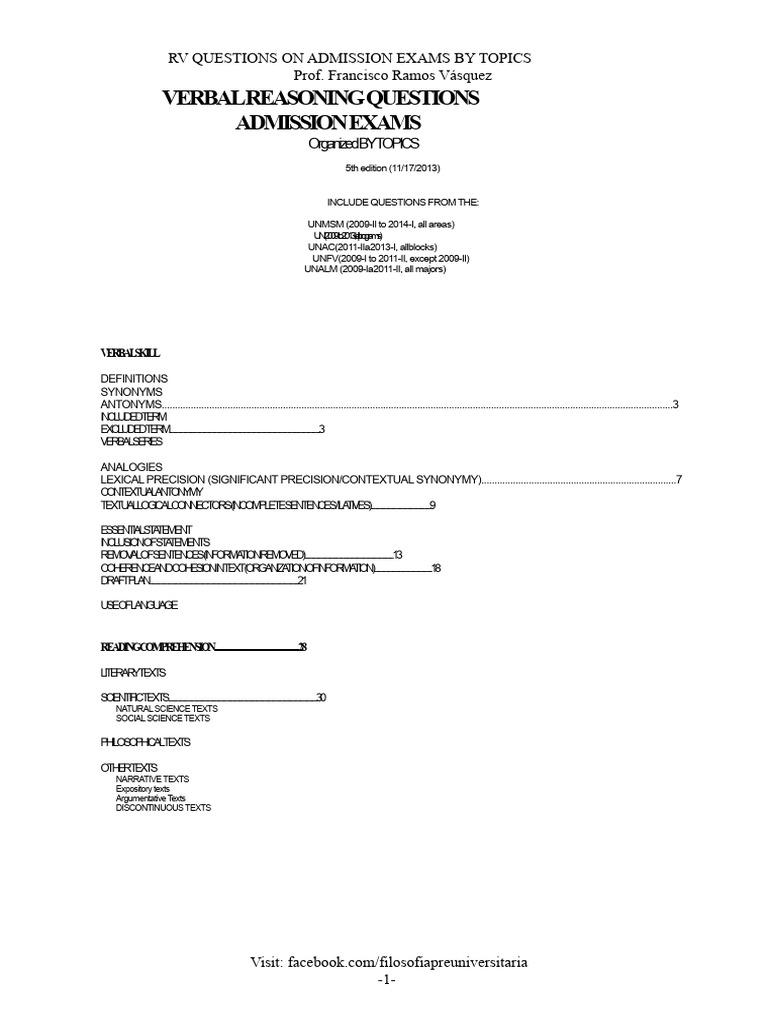RV Admission Exam Verbal Reasoning Guide | PDF