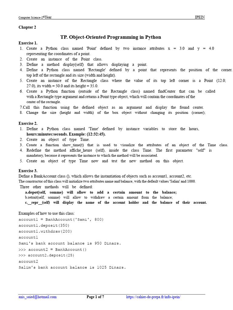 Python OOP Exercises for Beginners | PDF | Class (Computer Programming ...