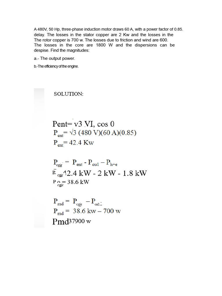 An Induction Motor of 480v.docx Class Exercise | PDF