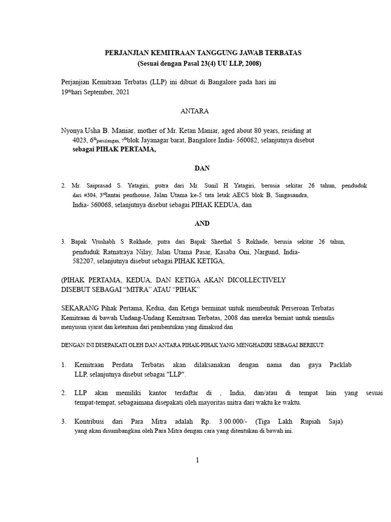 Template Perjanjian LLP | PDF