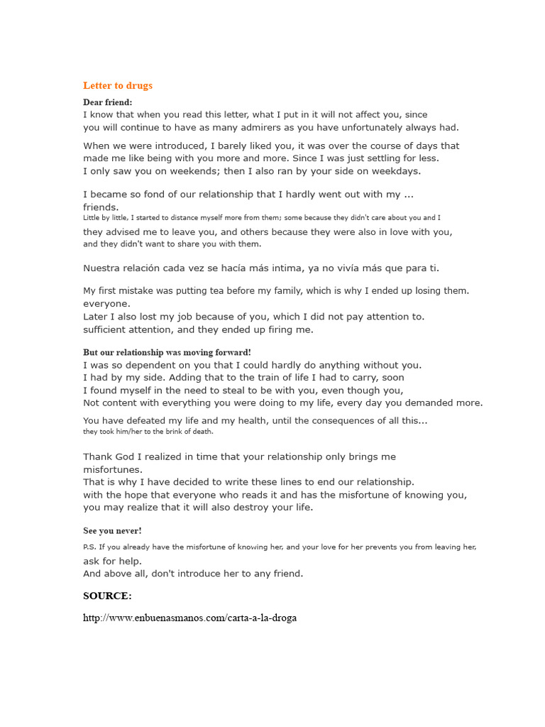 Letter to Drugs: A Personal Farewell | PDF