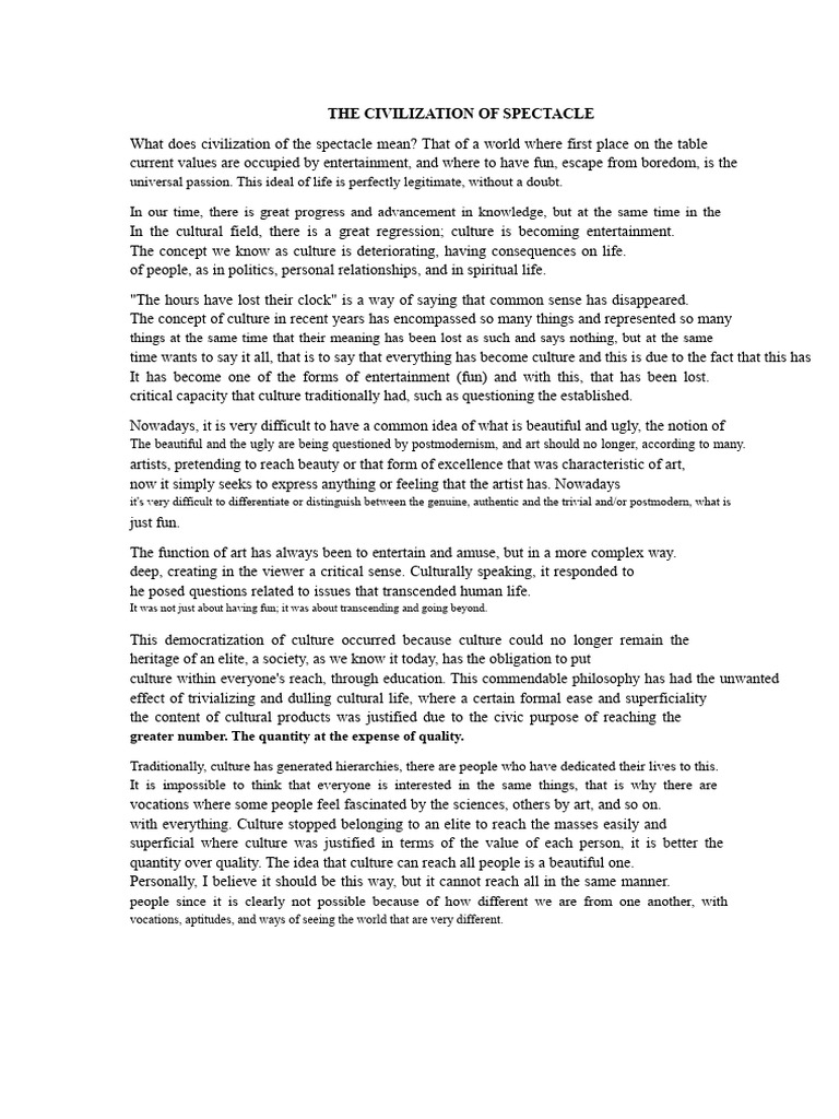 The Civilization of the Spectacle | PDF | Knowledge