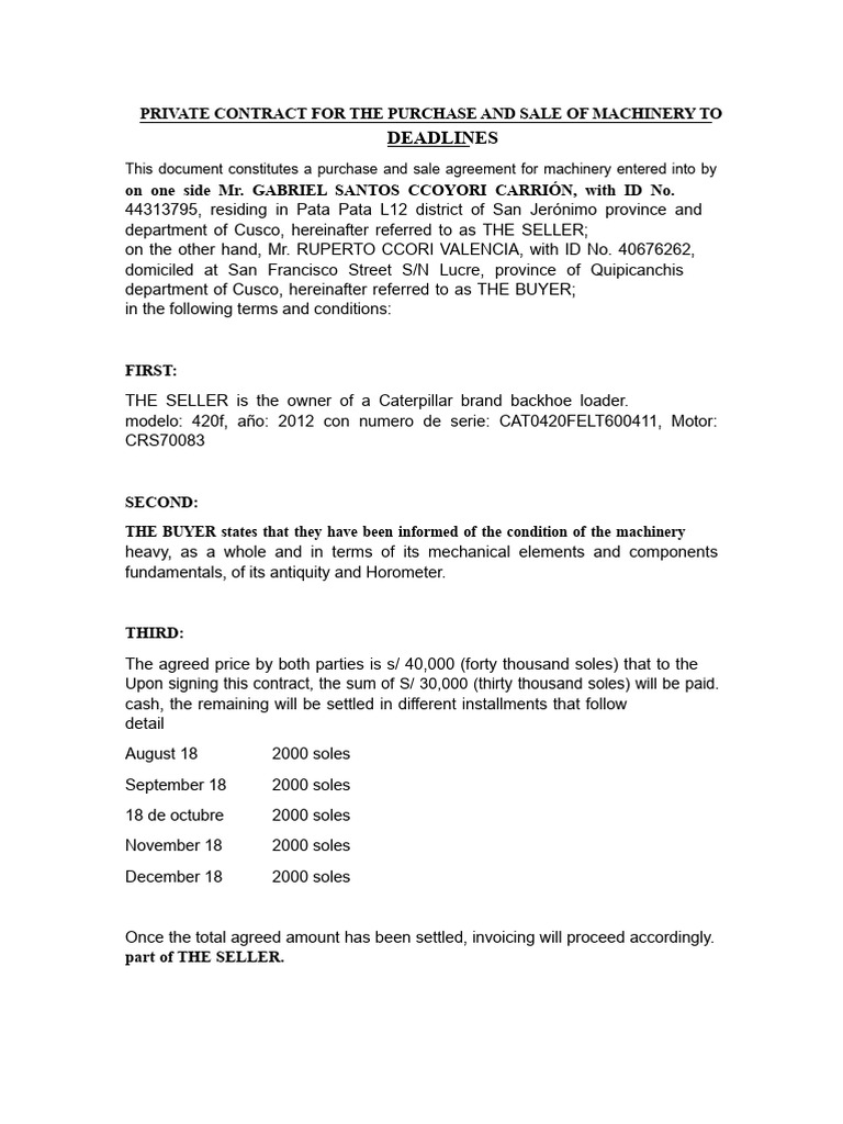 Private Contract For Installment Sale of Machinery | PDF | Justice ...