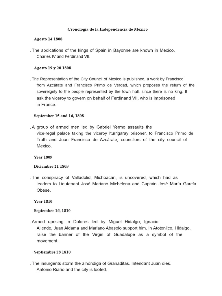 Cronología de la Independencia Mexicana | PDF | Mexican Folklore | Mexico