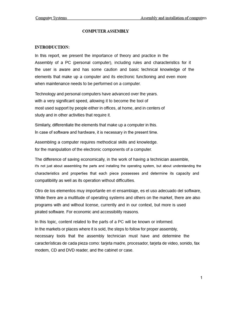 Computer Assembly Report | PDF | Computer Hardware | Personal Computers