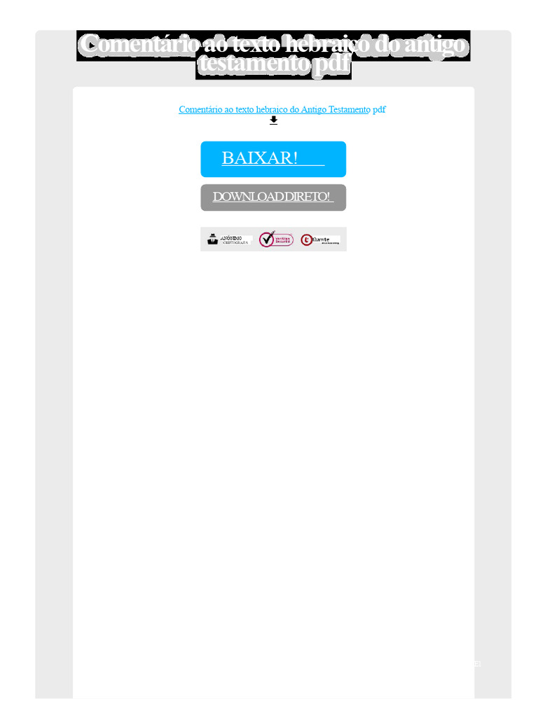 Comentário ao Texto Hebraico do Antigo Testamento PDF | PDF | Antigo ...